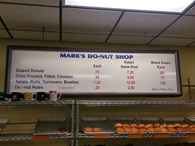 A menu board that tells you everything you need to know. Simple choices, reasonable prices, and that friendly "Have A Nice Day" sign&mdash;pure Americana.