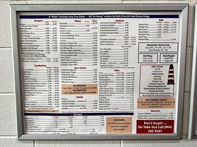 The menu board at The Beacon isn't just extensive—it's practically literature. The "A-Plenty" option is the plot twist that changes everything.