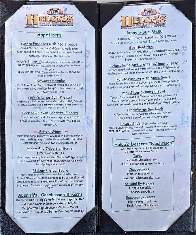 The menu reads like a love letter to German cuisine. Decisions this difficult should come with a therapist on standby.