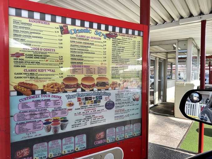 This menu board isn't just listing food &ndash; it's offering a passport to simpler times when decisions were deliciously uncomplicated.