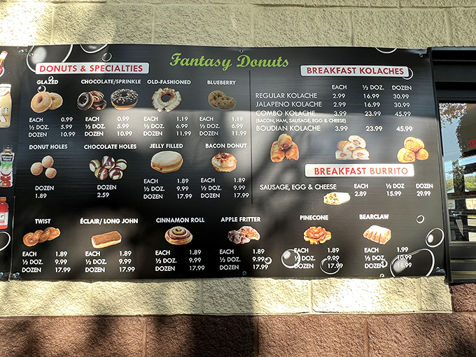 The menu board at Fantasy Donuts reads like a love letter to fried dough enthusiasts. Decisions, decisions - life's sweetest dilemma