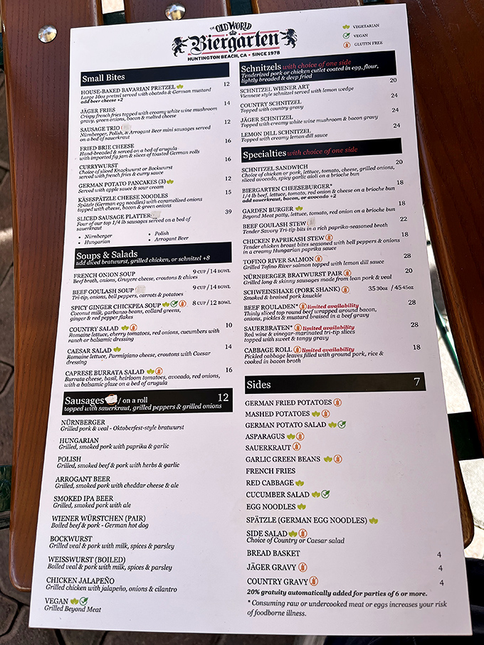 A menu that reads like a love letter to German cuisine. Each item promises comfort that transcends language barriers and goes straight to the soul.
