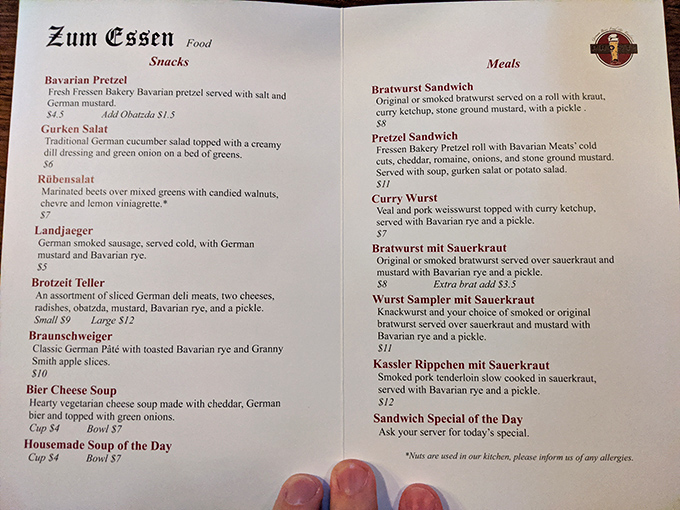 A menu that reads like a love letter to German cuisine. Each item promises a direct flight to Bavaria without the jet lag.