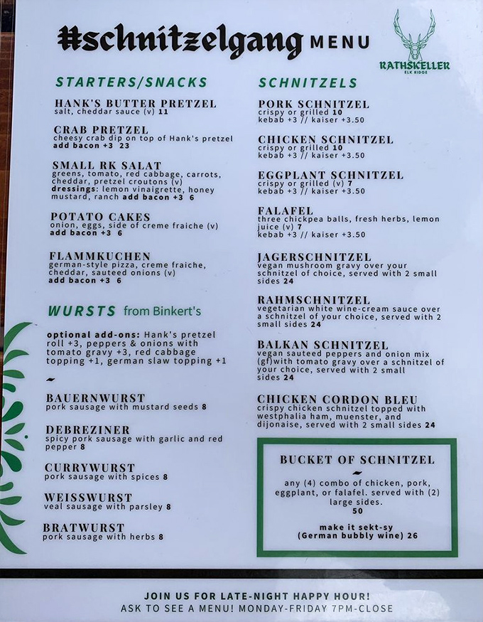 The #schnitzelgang menu reads like a love letter to German cuisine, with clever Maryland twists that would make both your Oma and your crab-loving uncle proud.