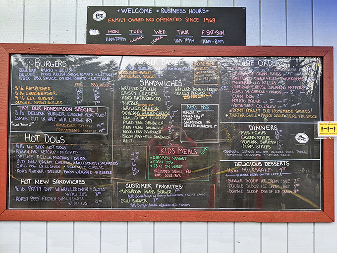 A chalkboard menu that tells you everything you need to know about life: good food, no pretension, and choices that actually make you happy.