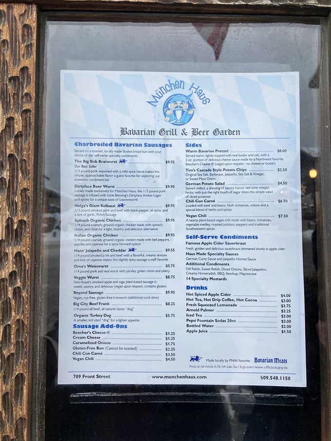 This menu isn't just a list&mdash;it's a roadmap to happiness. The Bavarian pretzel sits proudly at the top, like royalty among peasants. 