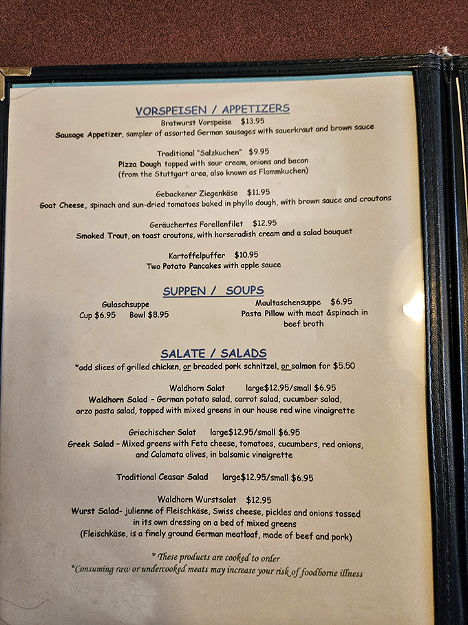 The menu reads like a love letter to German cuisine. Even pronouncing "Kartoffelpuffer" feels like you've earned that first bite.