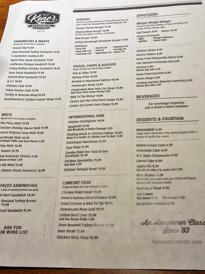 This menu isn't just a list of dishes&mdash;it's a roadmap to happiness with "Comfort Food" getting its own well-deserved section.