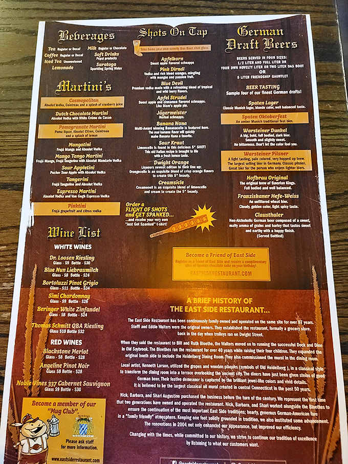 This menu isn't just a list of food—it's a passport to Bavaria with no TSA line in sight.