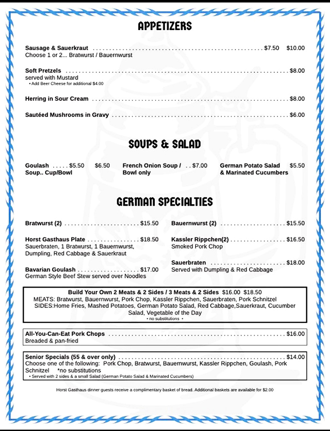 The menu reads like a love letter to German cuisine&mdash;where decisions are harder than trying to pronounce "Bauernwurst" after your third beer.