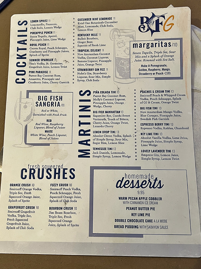 The cocktail menu reads like a vacation in print form. One "Key Lime Tini" and suddenly Monday's problems seem very far away.