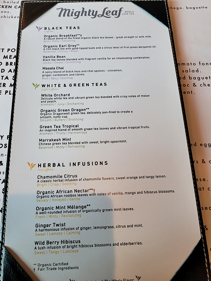 The tea menu reads like poetry for parched palates&mdash;from robust Earl Grey to the exotic Marrakesh Mint.