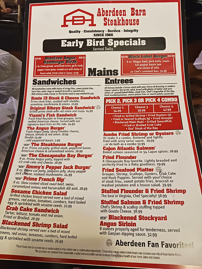 The menu reads like a love letter to carnivores. Each item promises the kind of satisfaction that makes you want to high-five your server.