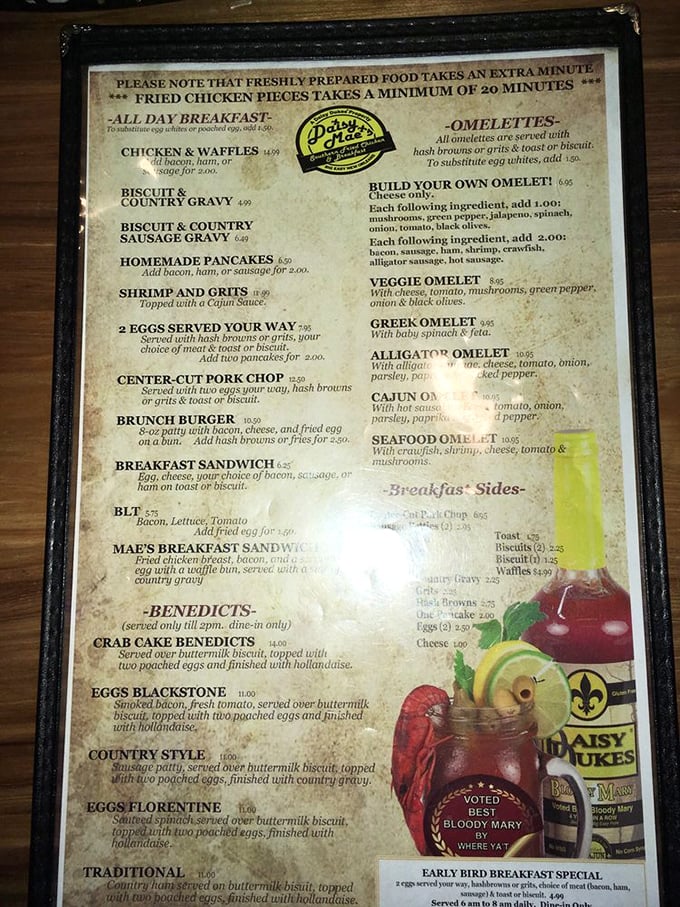 The menu reads like a love letter to Southern breakfast traditions&mdash;just try not to drool on the laminated pages.