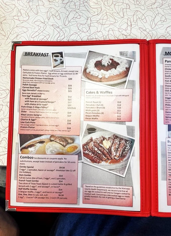 This isn't just a menu, it's a roadmap to happiness. The breakfast section alone could solve most of life's problems.