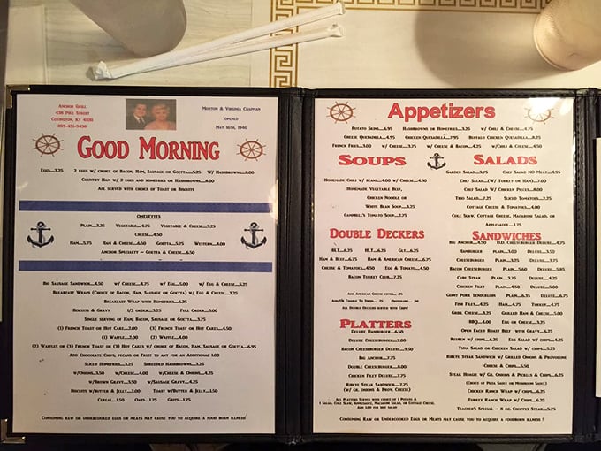 This menu isn't just a list of food&mdash;it's a treasure map to breakfast bliss, complete with nautical anchors guiding you to goetta glory.