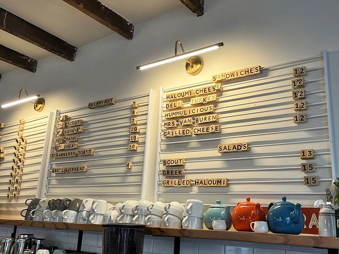 Simple yet magical: Scout's menu board displays coffee and food offerings with gold lettering that somehow makes everything sound like it's worth the splurge.