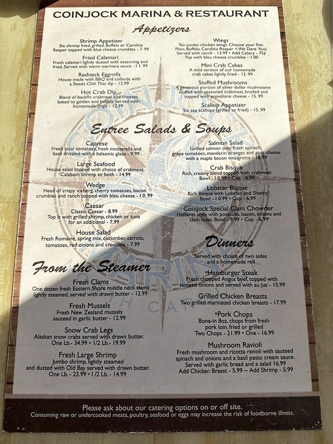 A menu that reads like a love letter to coastal cuisine. The "Redneck Eggrolls" aren't just cleverly named&mdash;they're the appetizer equivalent of a plot twist.