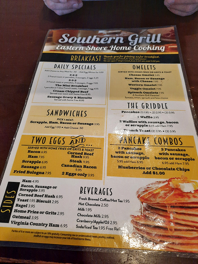 A menu that doesn't need fancy descriptions or trendy ingredients&mdash;just the timeless promise of Eastern Shore home cooking.