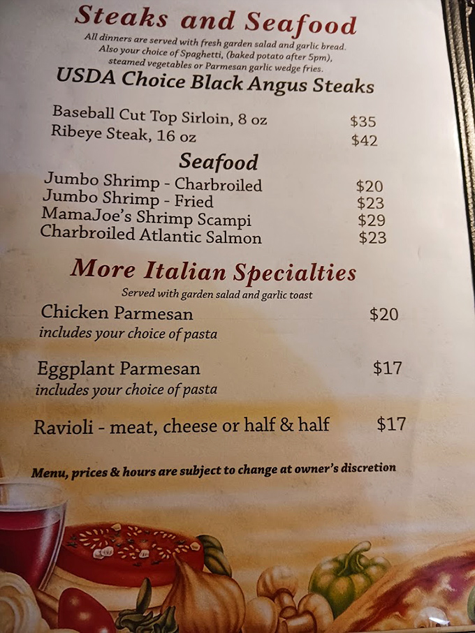 A menu that doesn't need fancy fonts or trendy ingredients to impress – just honest Italian classics that have stood the test of time.