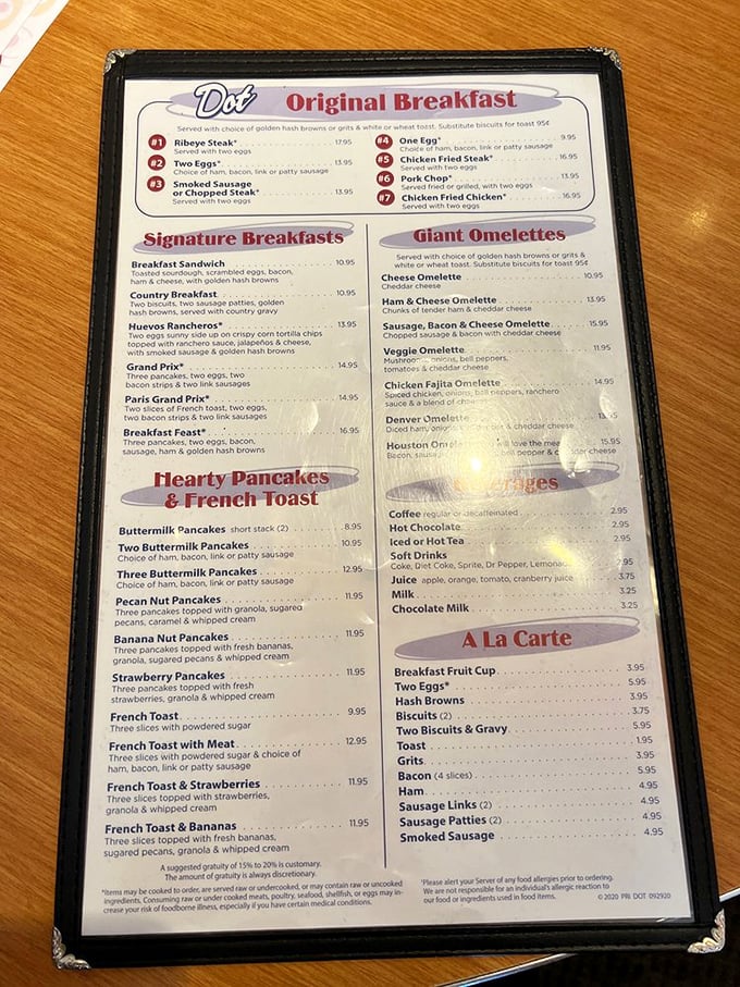 The breakfast menu reads like a love letter to morning indulgence. Decisions this difficult should come with a therapist.