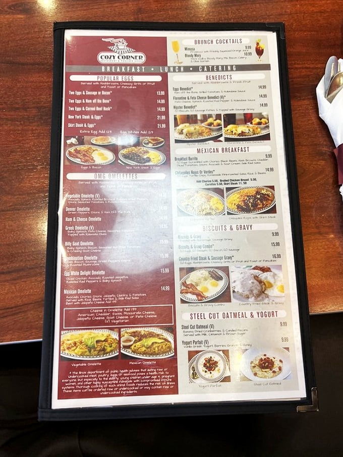 The menu at Cozy Corner reads like a novel where every chapter ends with "and then they were deliciously full."