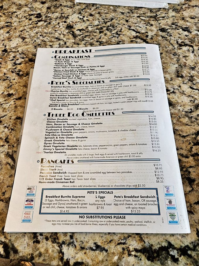 This menu isn't just a list of food—it's a roadmap to happiness. The breakfast burrito supreme might change your life.