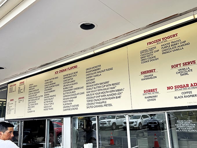 This menu board isn't just a list&mdash;it's a roadmap to happiness featuring flavors like "Totally Turtle" and "Purple Cow" that deserve their own ZIP codes.
