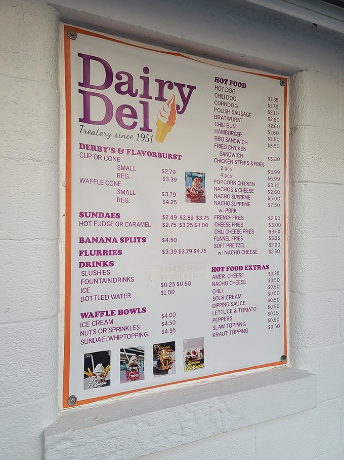 This menu board tells you everything you need to know about Dairy Del's priorities&mdash;ice cream first, followed by comfort food that's earned its own loyal following.