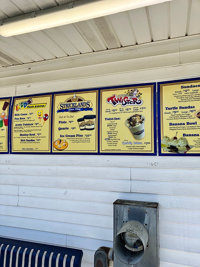 The menu board at Strickland's isn't just a list&mdash;it's a roadmap to frozen nirvana with options that'll make your inner child do backflips.