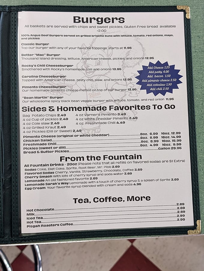 The menu reads like a love letter to American comfort food classics, from the "Better 'Mac' Burger" to the "Bean Martin" veggie option.