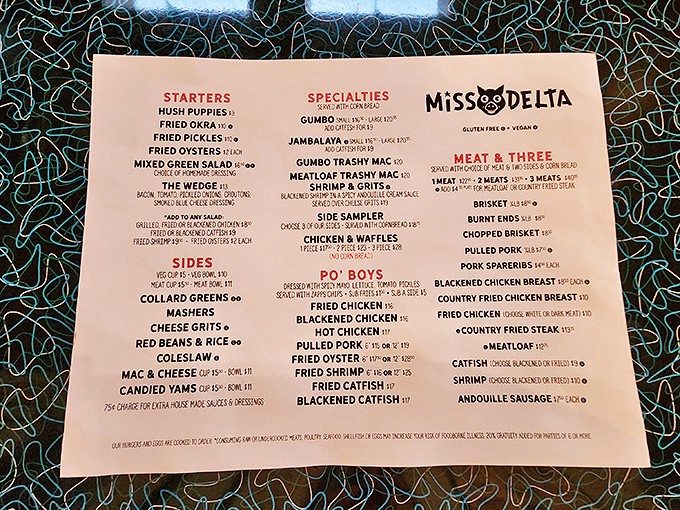 This menu isn't just a list of dishes&mdash;it's a roadmap to happiness with stops at Hush Puppy Junction, Gumbo Gulch, and Fried Chicken Paradise.