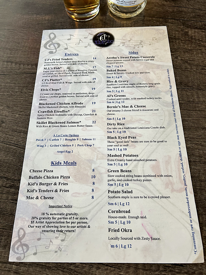 This menu reads like a love letter to Southern cuisine, with each dish promising the kind of comfort that makes you want to hug the chef afterward.
