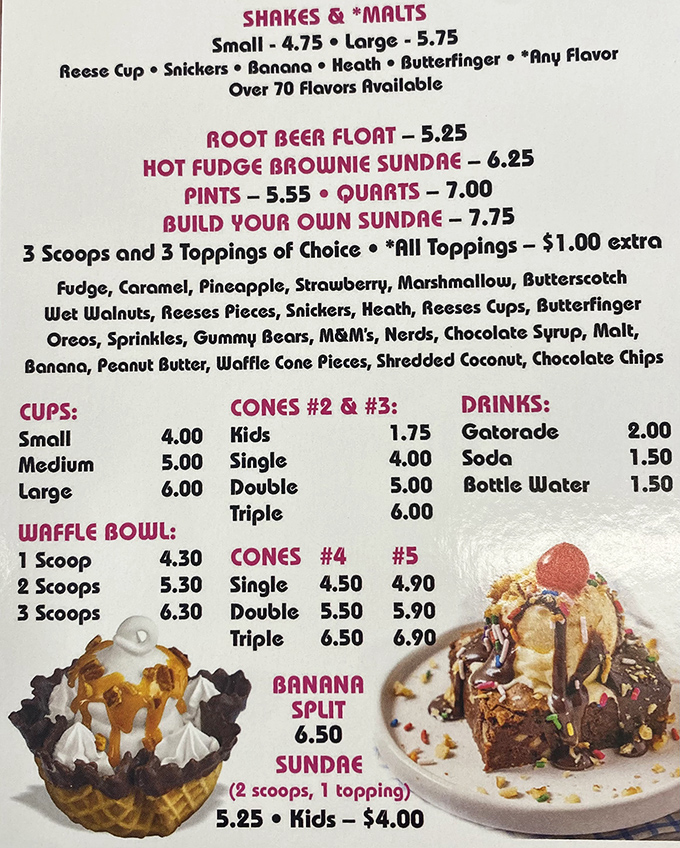 Seventy flavors? That's not a menu&mdash;that's a challenge I'm willing to accept. The Hot Fudge Brownie Sundae is practically calling my name from the board.
