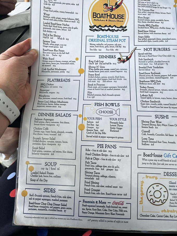 Menu treasure map reveals the path to culinary bliss – with the legendary Shrimp 'n' Grits waiting at X marks the spot.