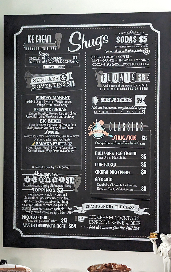 This menu board isn't just a list—it's a roadmap to happiness. The "Big Eddie" sundae sounds less like dessert and more like someone who could help you move furniture.