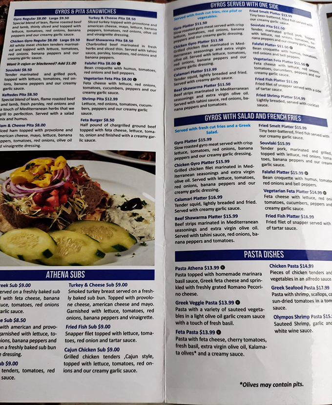 This menu isn't just a list&mdash;it's a passport to flavor town. The gyro section alone could make Zeus weep with joy.
