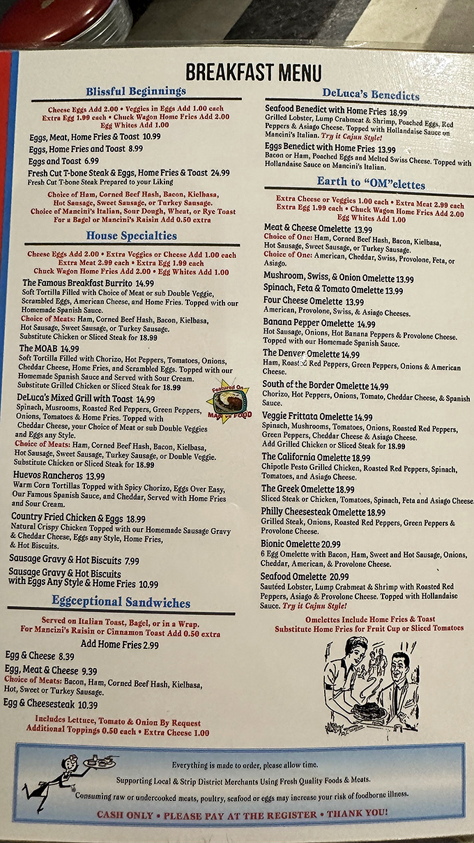 The menu reads like a breakfast lover's fantasy novel &ndash; each page more tempting than the last, with omelets as the heroic protagonists.