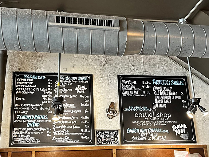 The chalkboard menu reads like a love letter to coffee enthusiasts. No corporate-speak here&mdash;just honest offerings from people who genuinely care about your morning ritual.