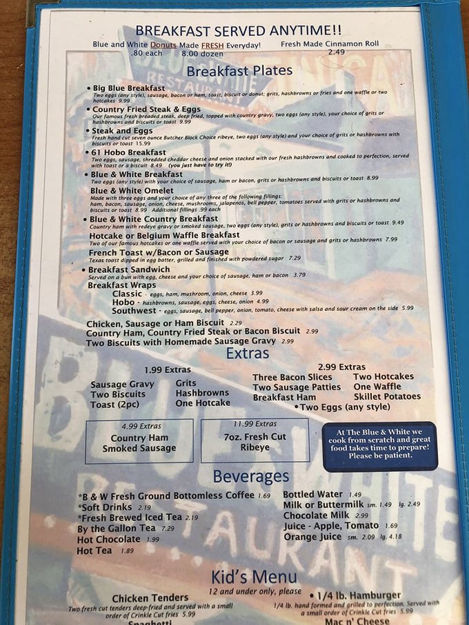 Breakfast served anytime&mdash;four words that should be enshrined in the Culinary Hall of Fame. The menu reads like a love letter to Southern morning traditions.