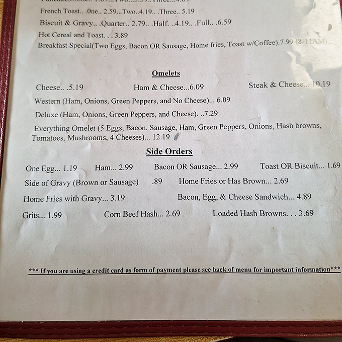 This menu isn't trying to reinvent breakfast &ndash; it's perfecting it. The "Everything Omelet" isn't just a name, it's a challenge worth accepting.