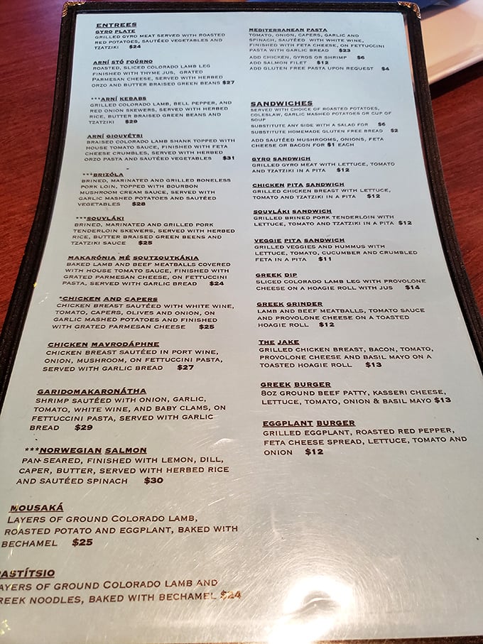 The menu reads like a love letter to Greek cuisine &ndash; from traditional gyros to Colorado lamb dishes that bridge Mediterranean traditions with Rocky Mountain ingredients.
