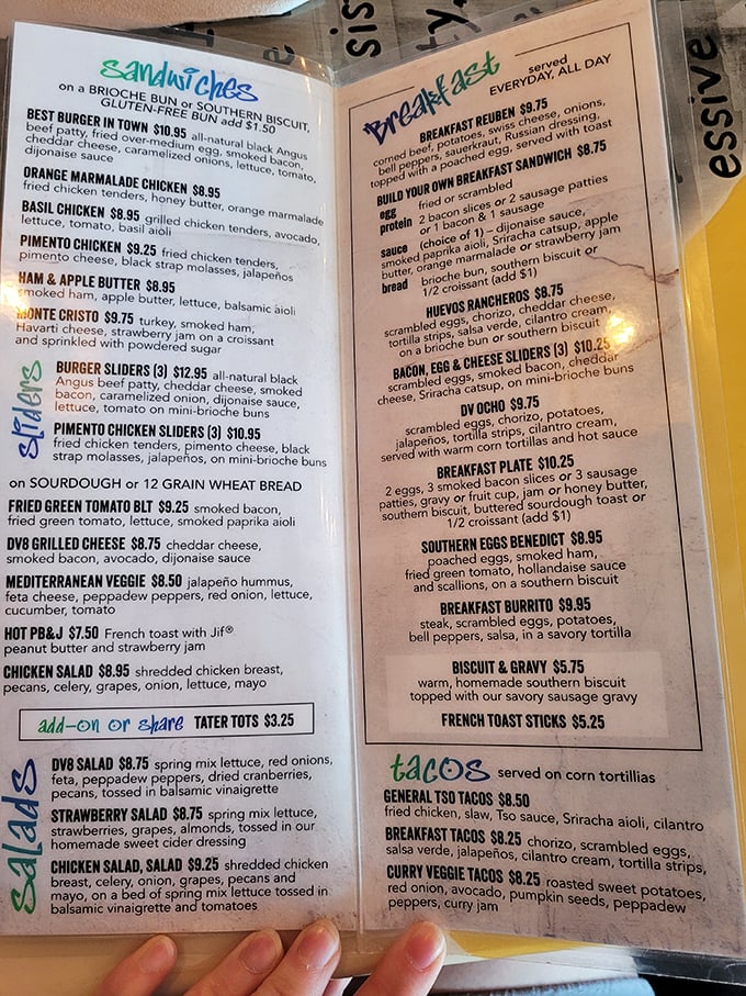 A menu that reads like a love letter to comfort food with creative twists. That Hot PB&J French toast? It's calling your name.