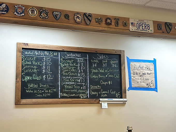 The chalkboard menu &ndash; barbecue's version of sacred text. Each handwritten item represents hours of smoking dedication and culinary craftsmanship.