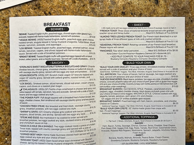 This menu reads like a love letter to breakfast enthusiasts. Take your time deciding&mdash;it's the most delicious homework you'll ever do. 
