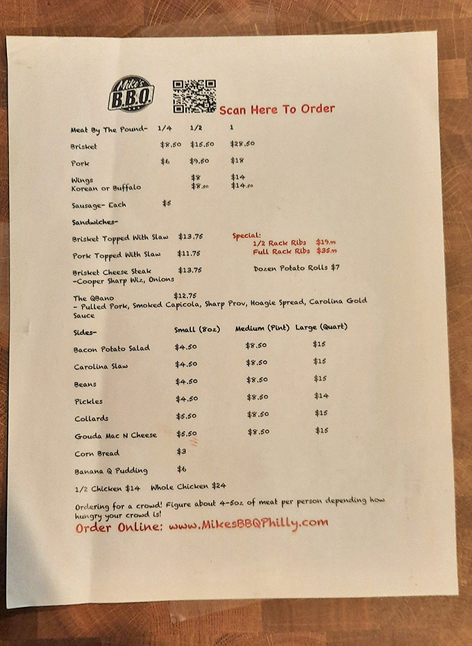 This menu isn't just a list &ndash; it's a roadmap to happiness. Notice how brisket claims the top spot? That's no accident, folks.