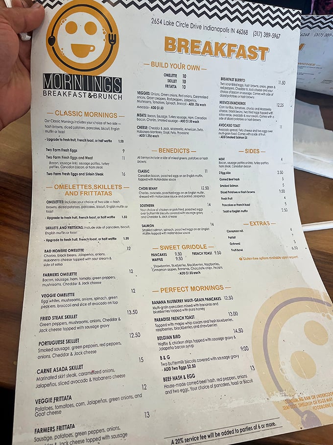 The menu reads like a love letter to morning meals, with each section promising a different path to breakfast bliss.