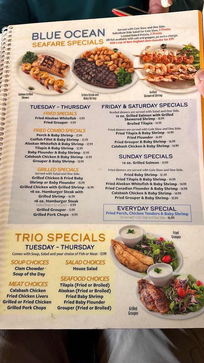 The menu reads like a love letter to seafood enthusiasts. Each combo platter promises a maritime adventure without the seasickness.