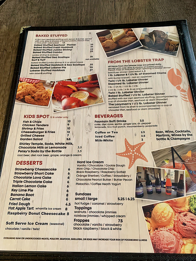 A menu that reads like a love letter to the sea. The "From the Lobster Trap" section alone could make a pescatarian weep with joy.