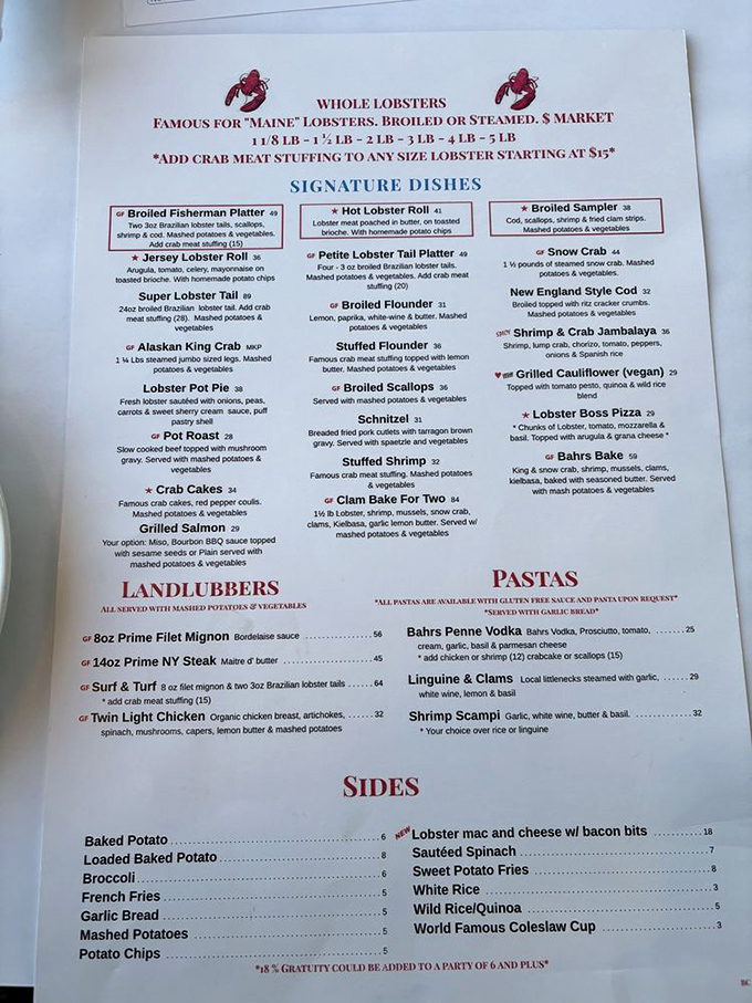A menu that reads like a love letter to the ocean. The hardest decision you'll make today is choosing between the Lobster Boss Pizza and the Jersey Lobster Roll.